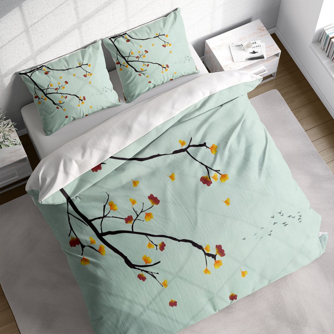 Ginkgo Bird Retro Duvet Cover Set, Botanical Quilt Cover, Comforter ...