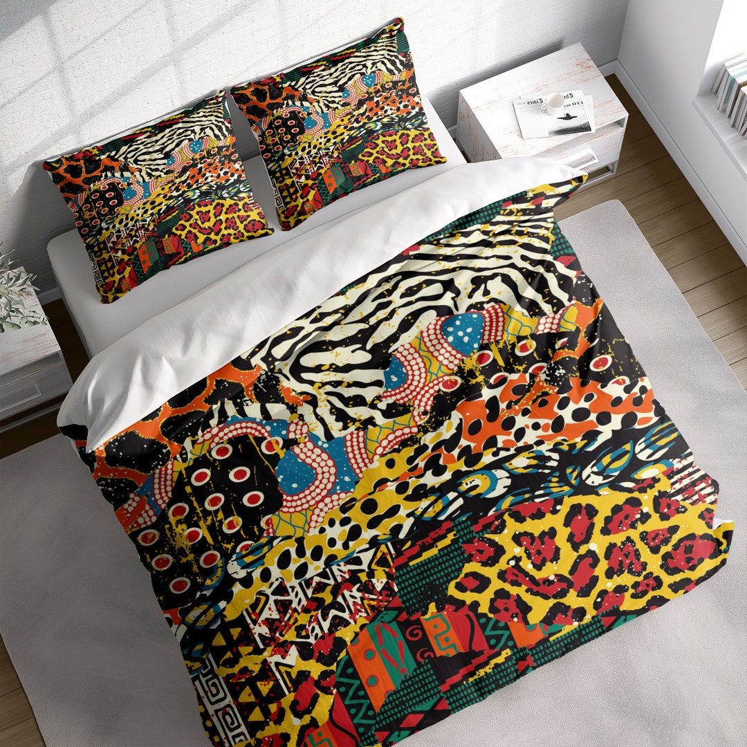 Ethnic Pattern Duvet Cover Set, Red Floral Bedding, Single Double Full ...