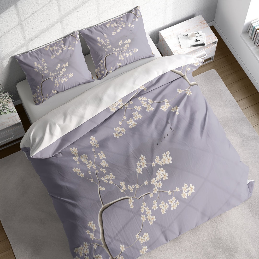 Magnolia Mountain Cloud Bird Duvet Cover Set, Botanical Quilt Cover ...