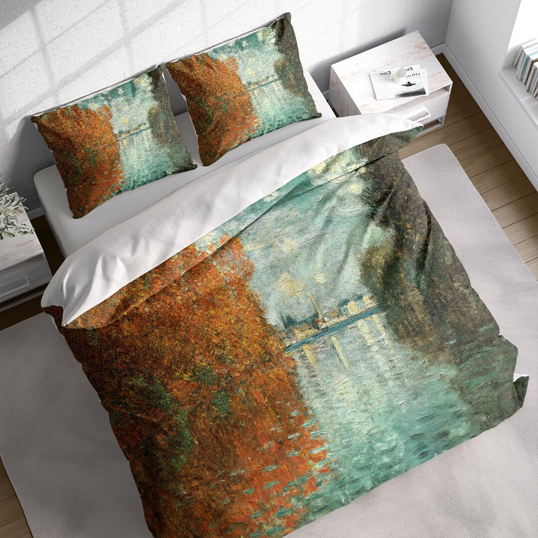 Autumn Leaves Riverside Duvet Cover Set, Claude Monet Oil Painting ...