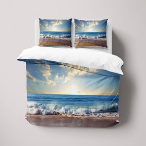 Sunset Beach Duvet Cover Set, Blue Sky Bedding Set, Horizon Sunrise ...