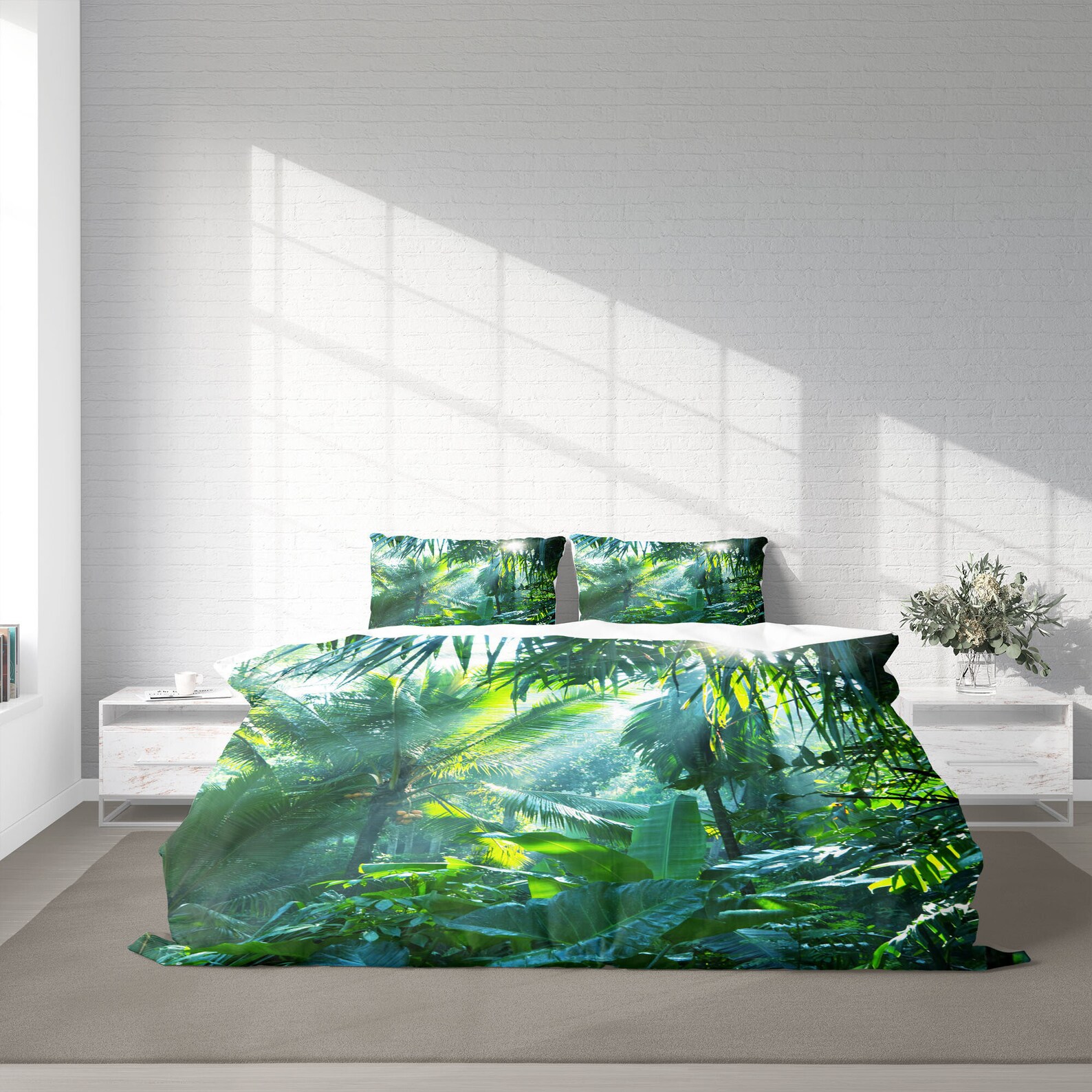 Jungle Leaves Duvet Cover Set Tropical Forest Bedding | Etsy