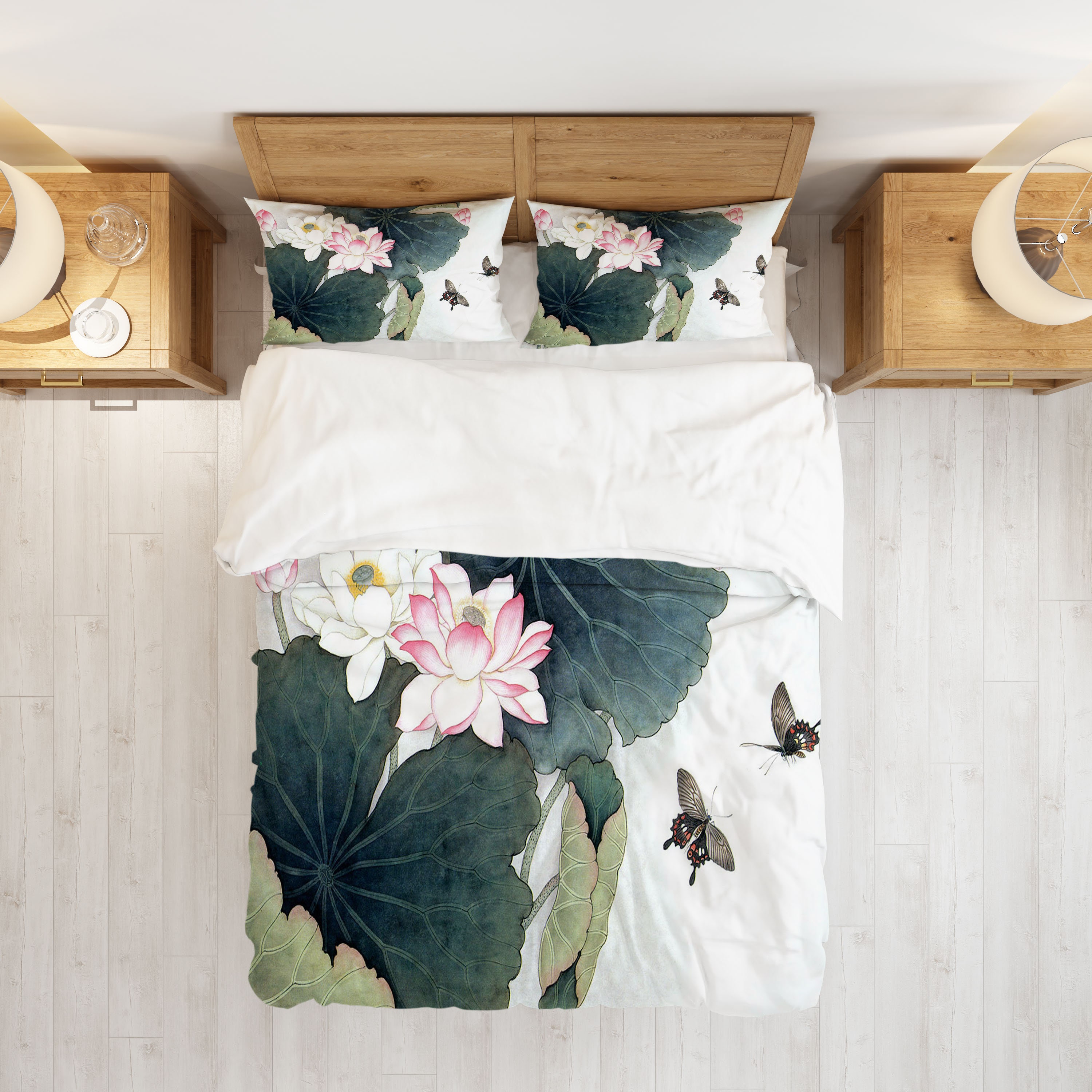Lotus Butterfly Duvet Cover Set, Floral Chinese Bedding Set, Botanical ...