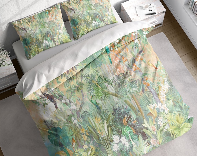 Forest and Wild Animals Duvet Cover Set, Nature Botanical Bedding Set ...