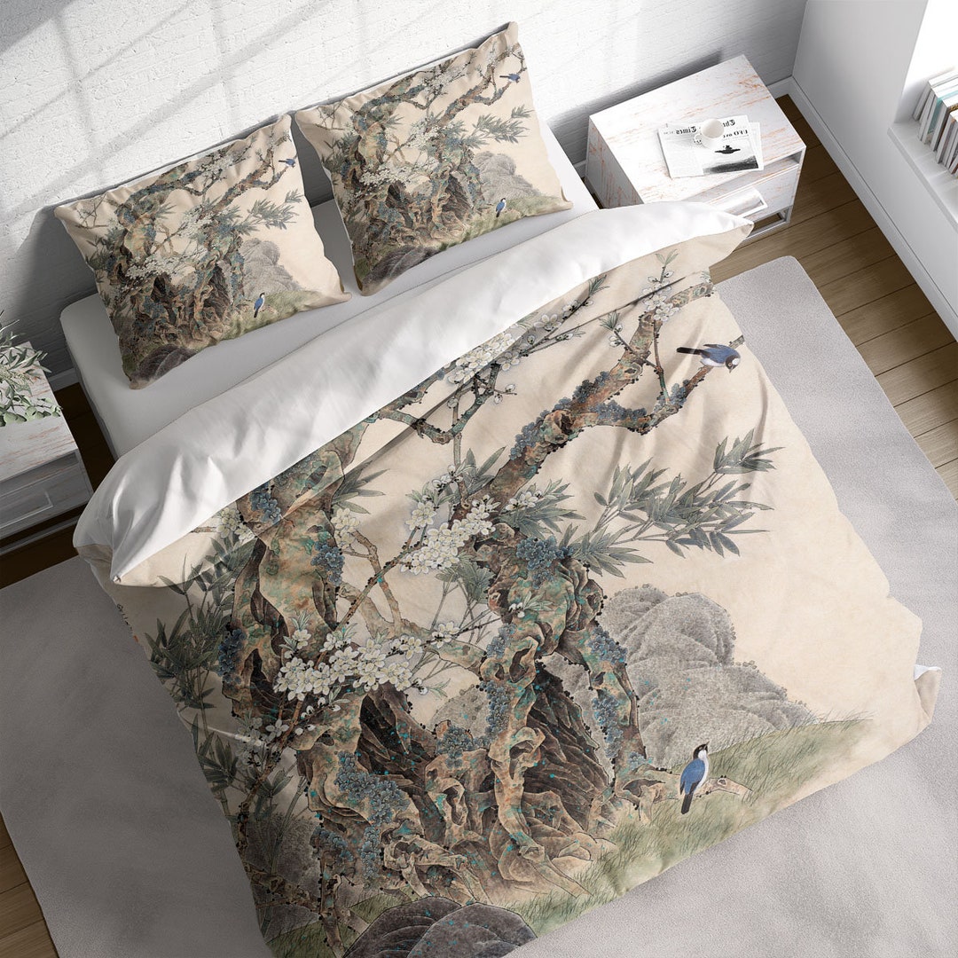 Flower Thrush Tree Root Duvet Cover Set, Floral Chinese Bedding Set ...