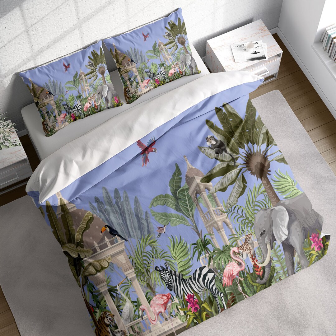 Tropical Oasis Jungle Wildlife Serenade Scene Duvet Cover Set ...