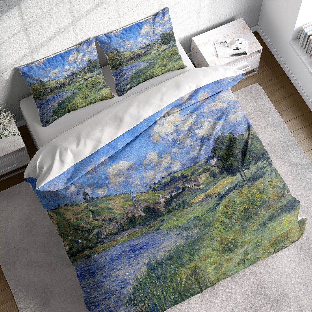 Riverside Town Sky Duvet Cover Set Claude Monet Oil Painting - Etsy