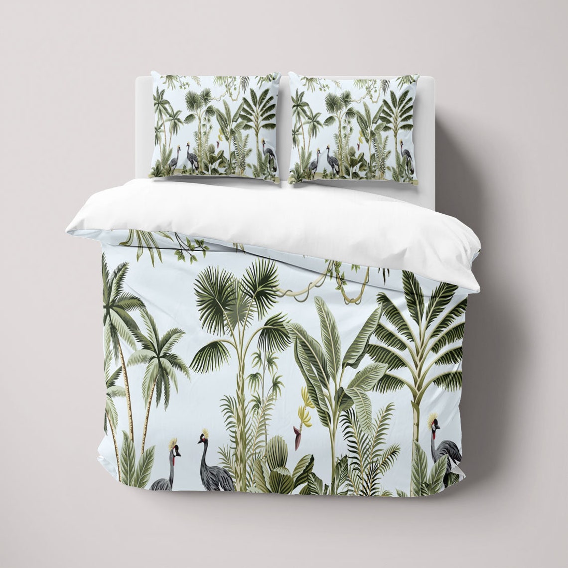 Rainforest Bird Peacock Duvet Cover Set, Green Floral Bedding, Single ...
