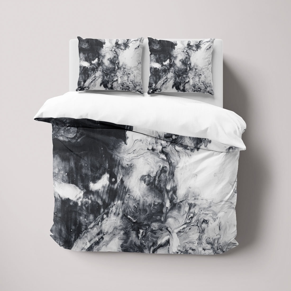 Black and White Marble Texture Duvet Cover Set, Monochrome Quilt Cover ...