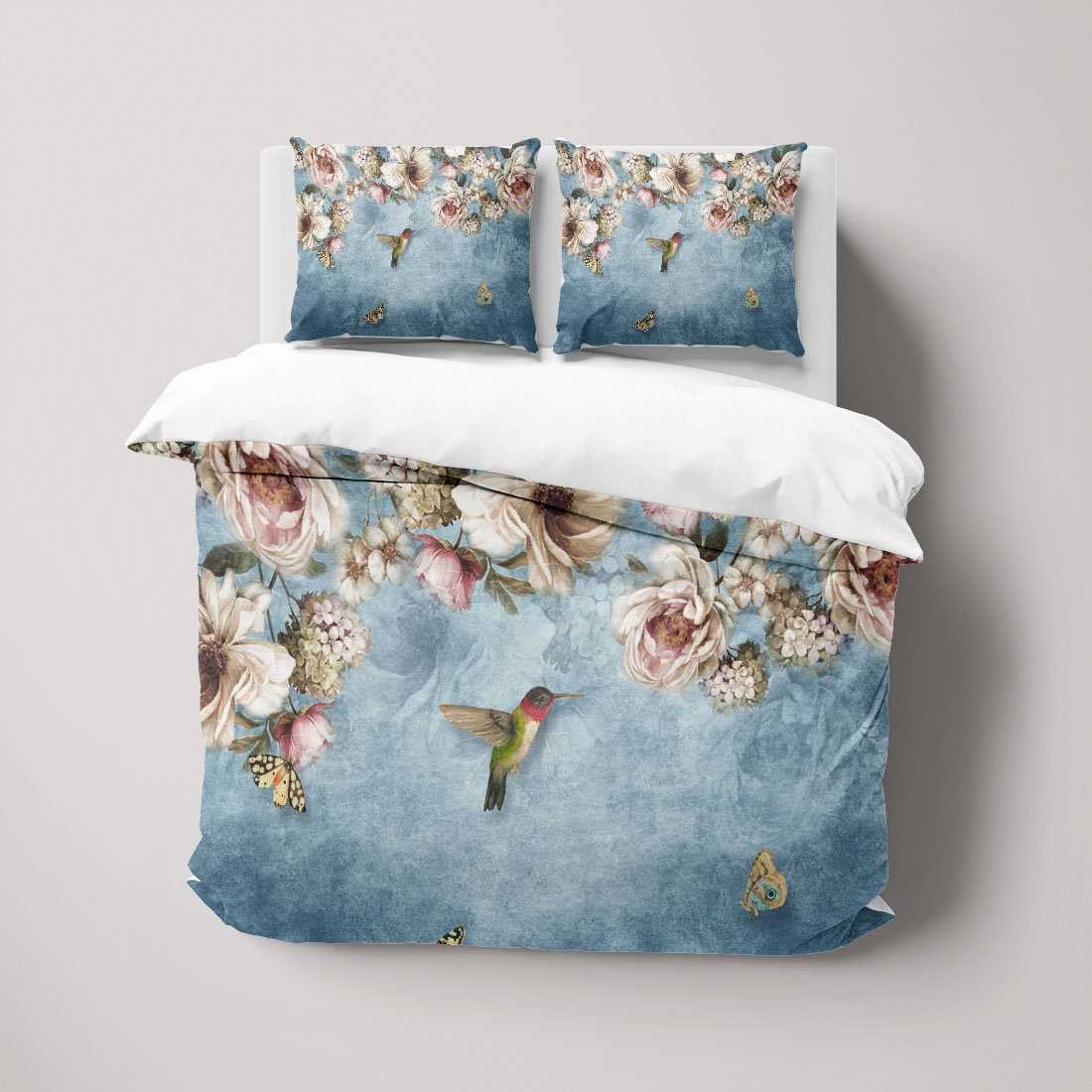 Hummingbird Flower Garden Painting Duvet Cover Set Blue Green | Etsy