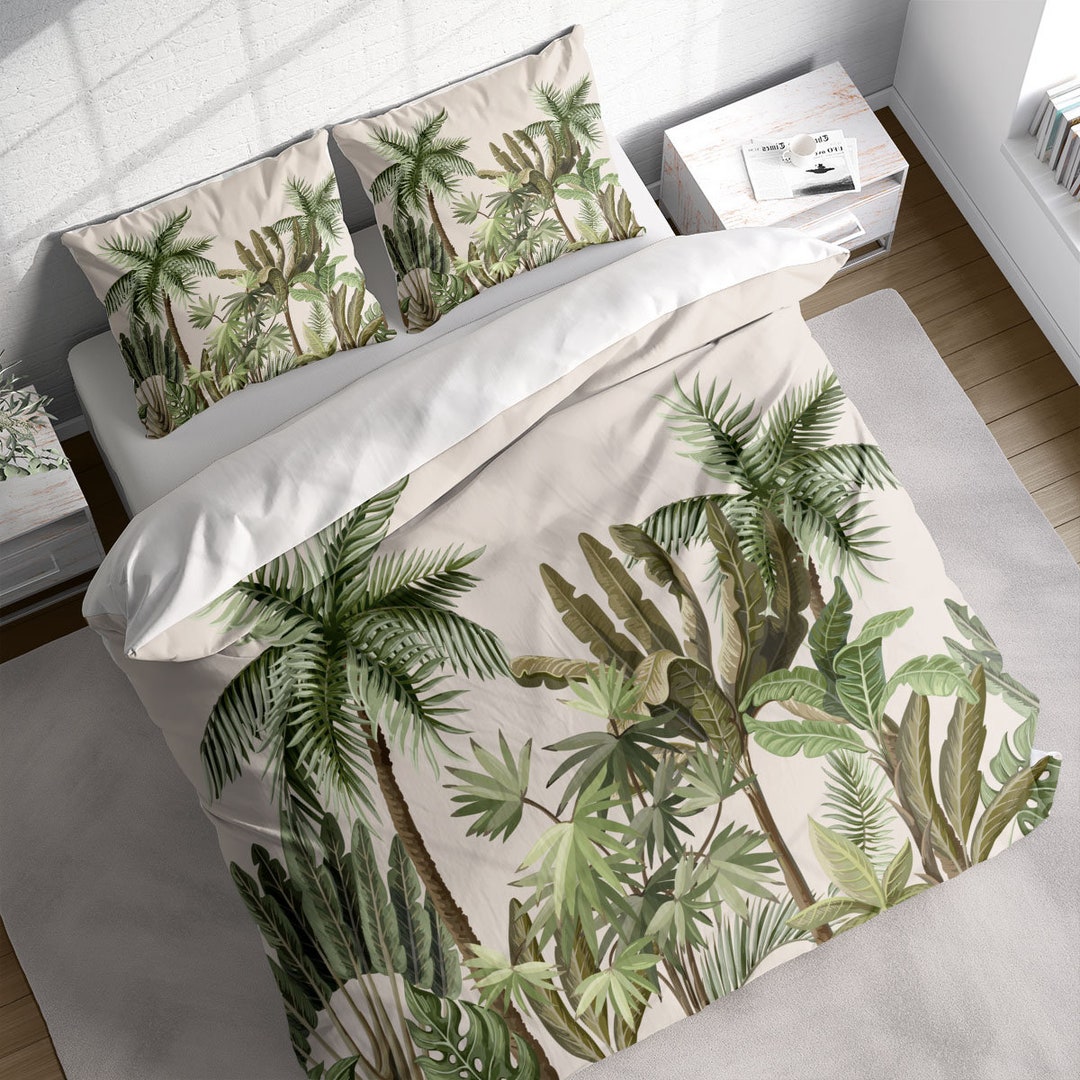 Rainforest Trees Duvet Cover Set, Green Floral Bedding, Single Double ...