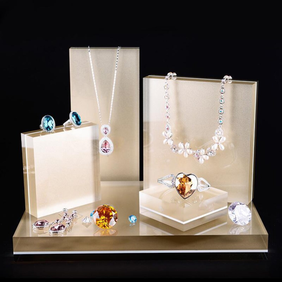 Clear Acrylic Jewelry Display Blocks - Modern Necklace, Ring & Earring ...