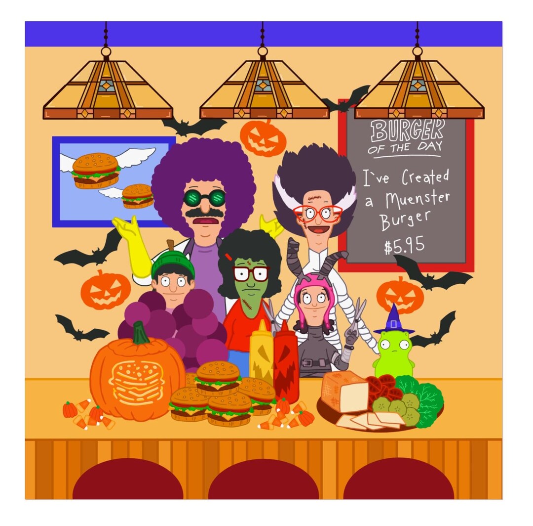 Bob's Burgers Halloween Art Print 12 X 12 Linda Louise Tina Gene Bob - Etsy