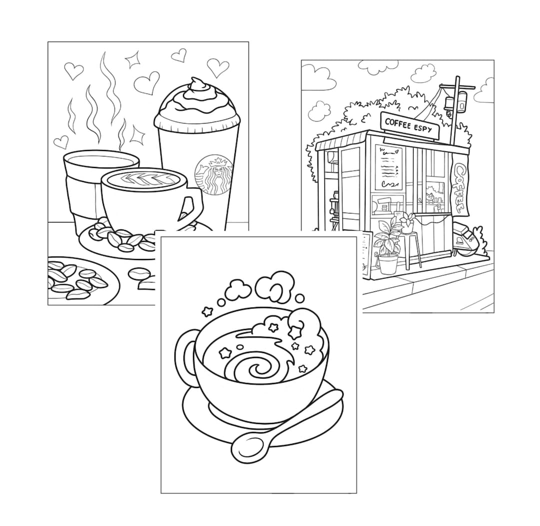 3 Coffee Printable Coloring Pages Coffee Shop Coffee Mug - Etsy