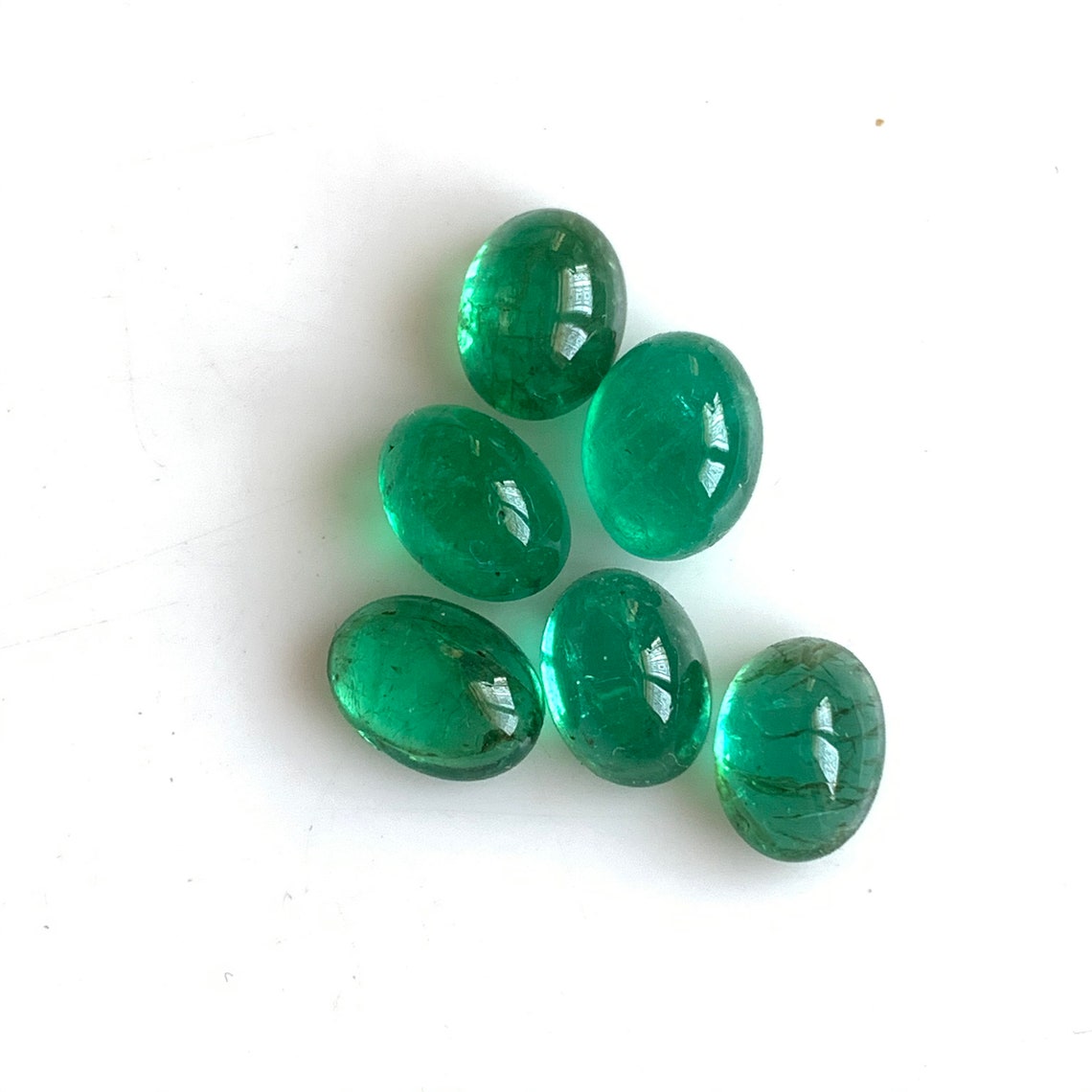 2 Pcs 6x8mm Natural Emerald Smooth Oval Cabochon Loose Emerald Oval ...