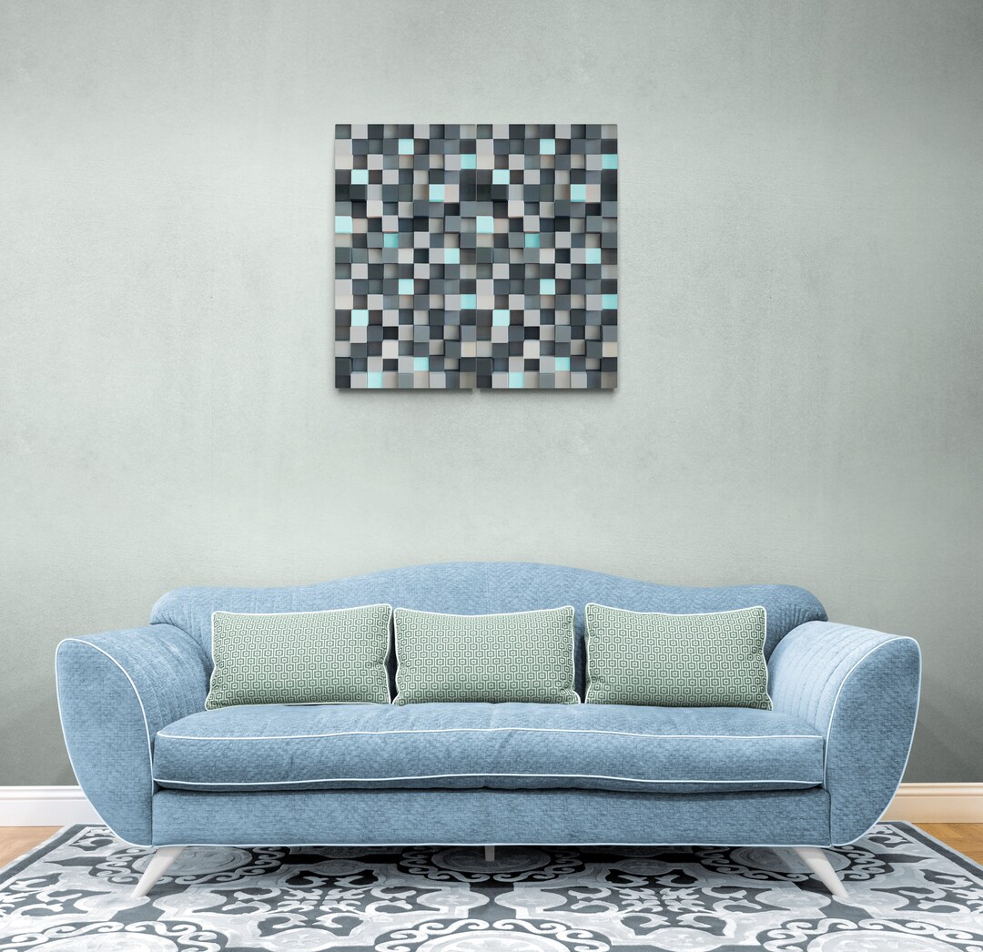 Wood Wall Art - Ice Blue Wall Decor - Geometric Wall Art - 5th Wedding ...