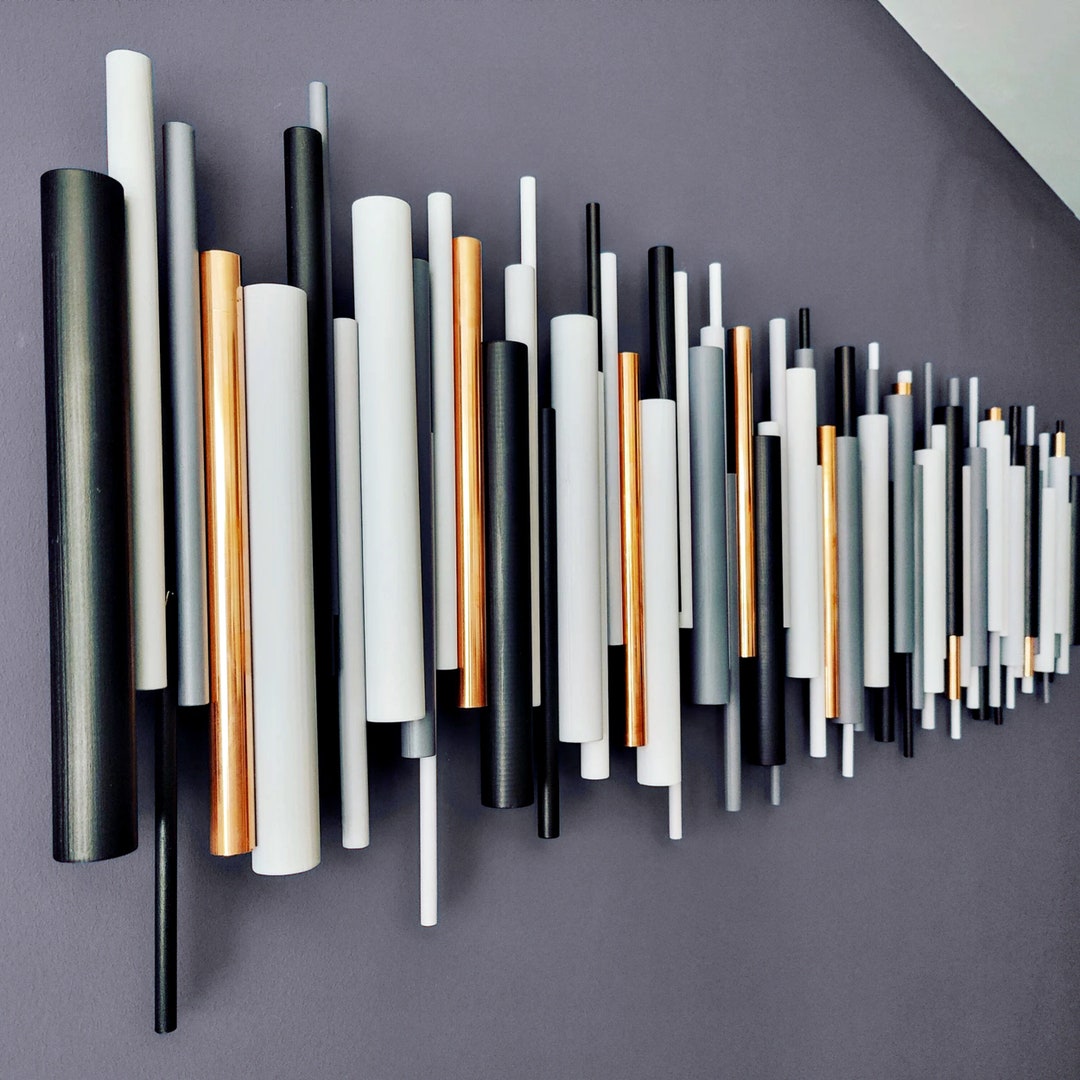 Copper Tubes Wall Decor - Wood and Metal Decor - Modern Wall Sculpture ...