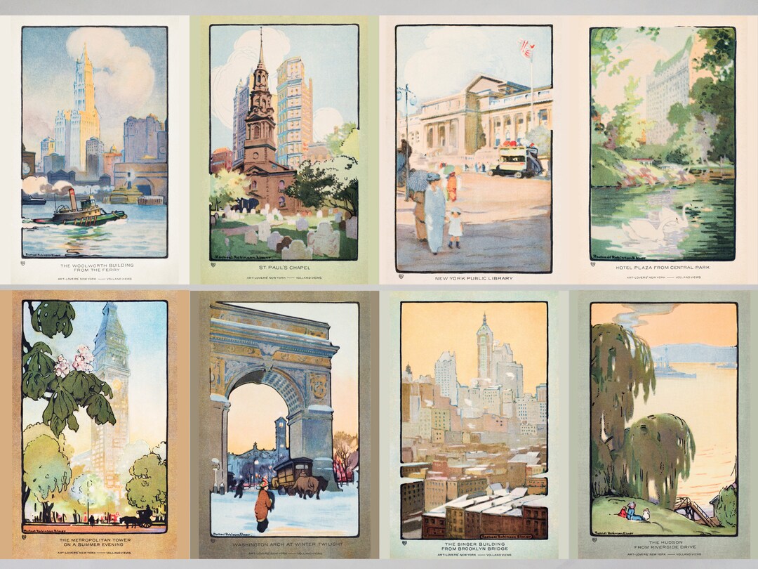 Vintage New York Postcard Set, Reproduction Print Collection, Central ...