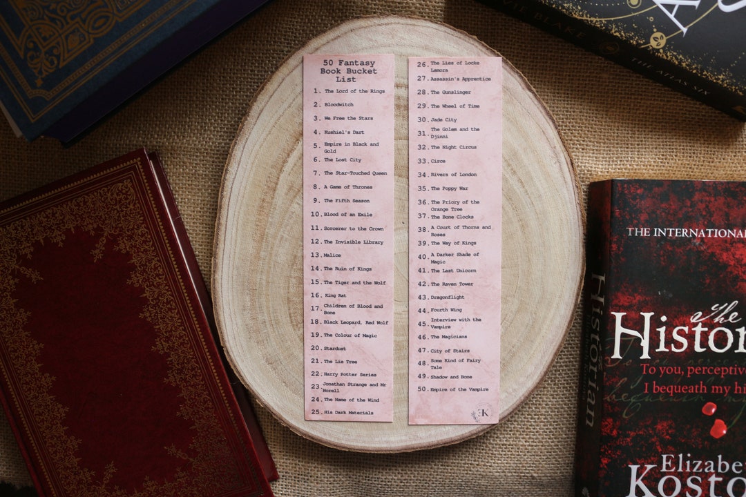 50 Fantasy Books Bucket List Challenge Bookmark, Classic Literature ...