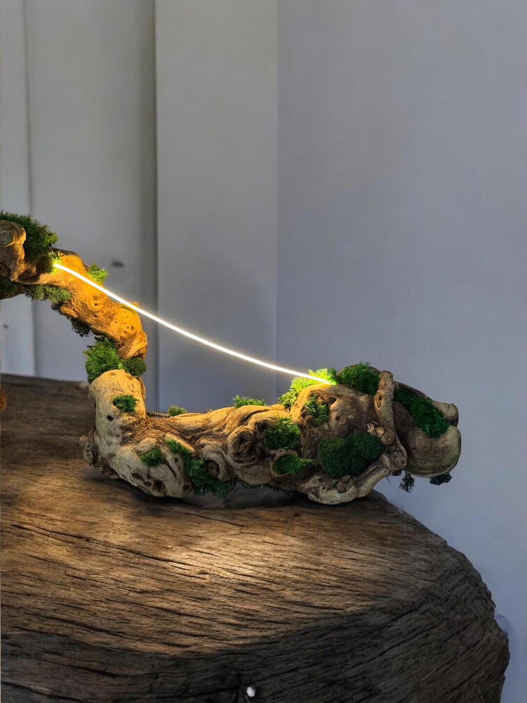 Driftwood, Original Grapevine Sculpture Lamp With Preserved Moss & Warm ...