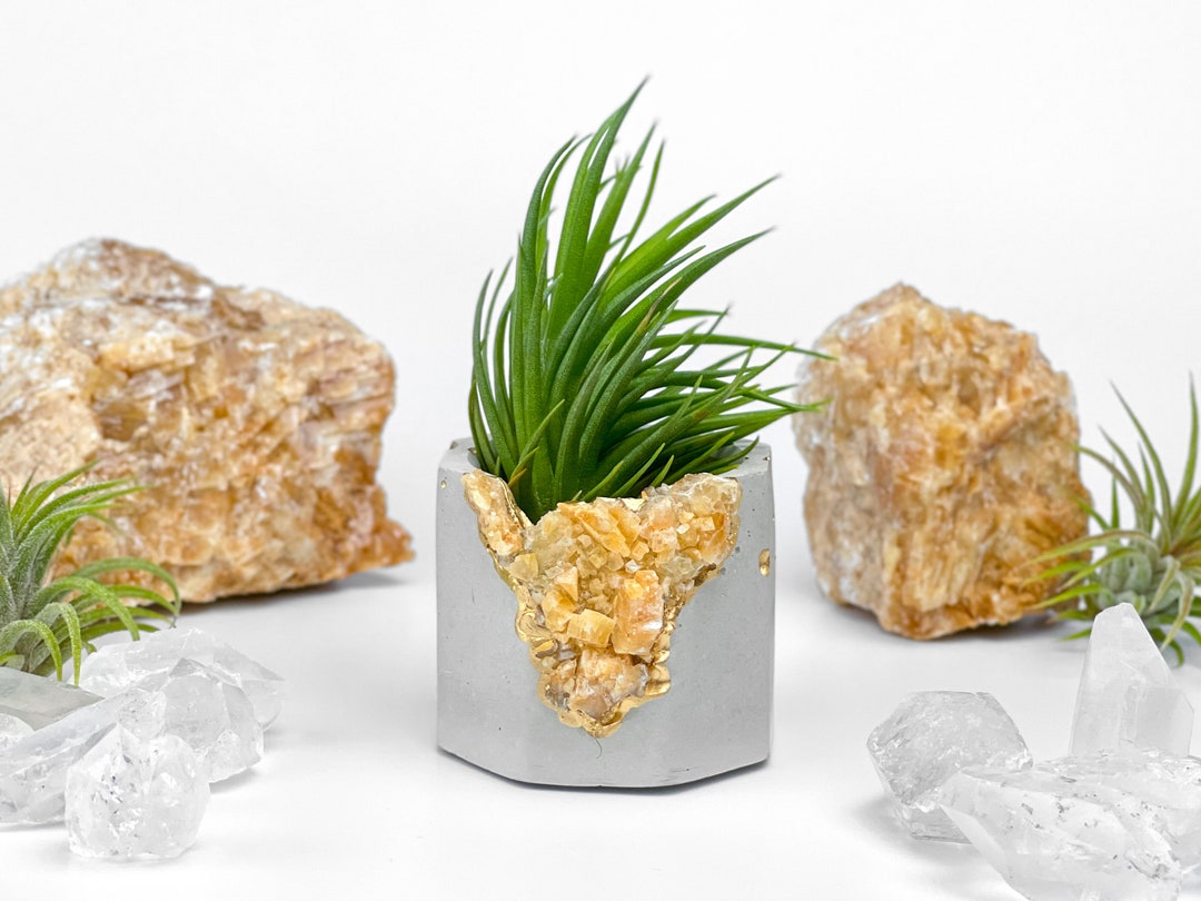 GEODE Raw Orange Calcite Crystal Planter | Geode Planter Mini Air Plant ...