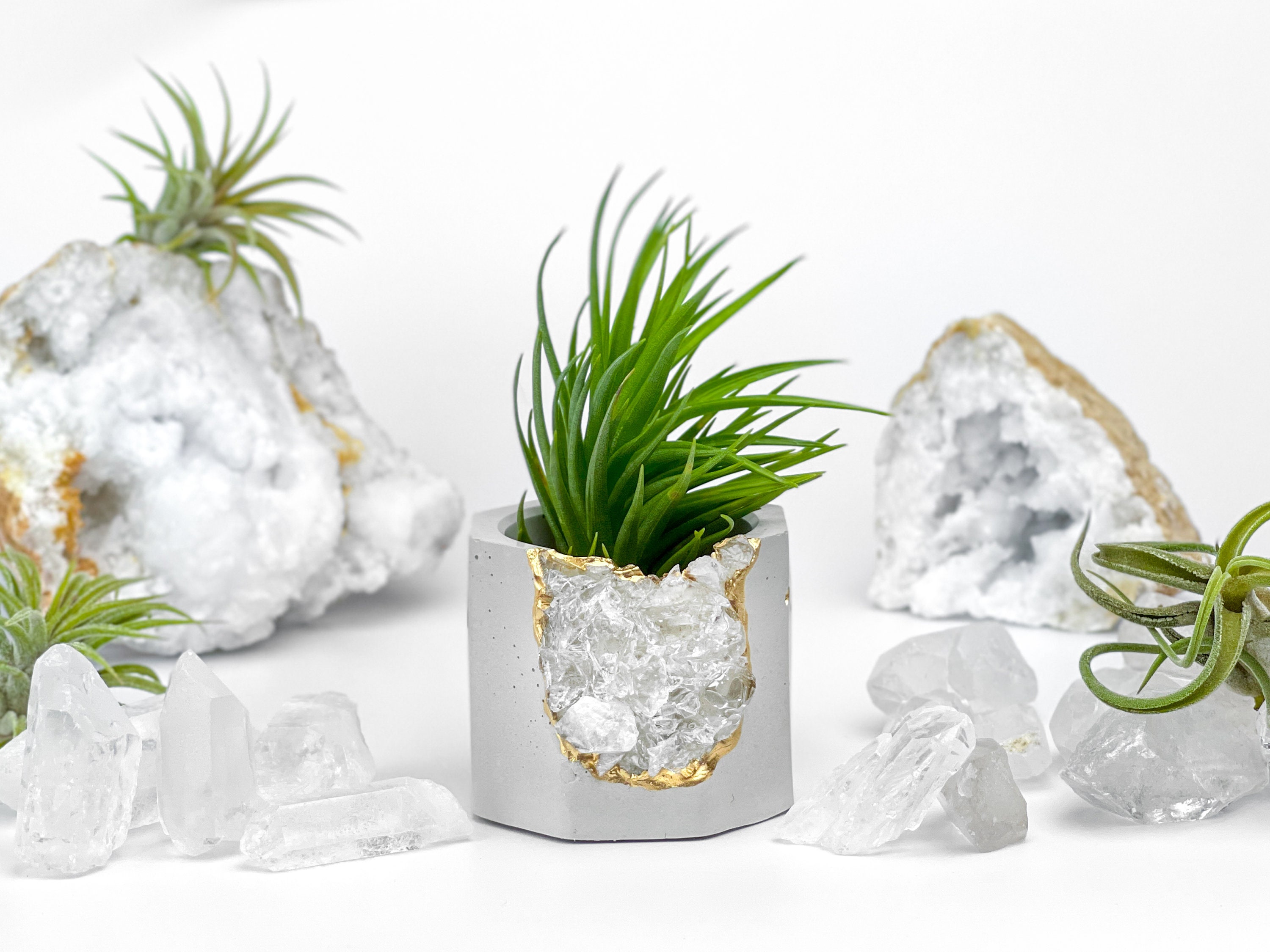 Raw Clear Quartz Crystal Planter | Geode Small Succulent Pot | Mini Air ...
