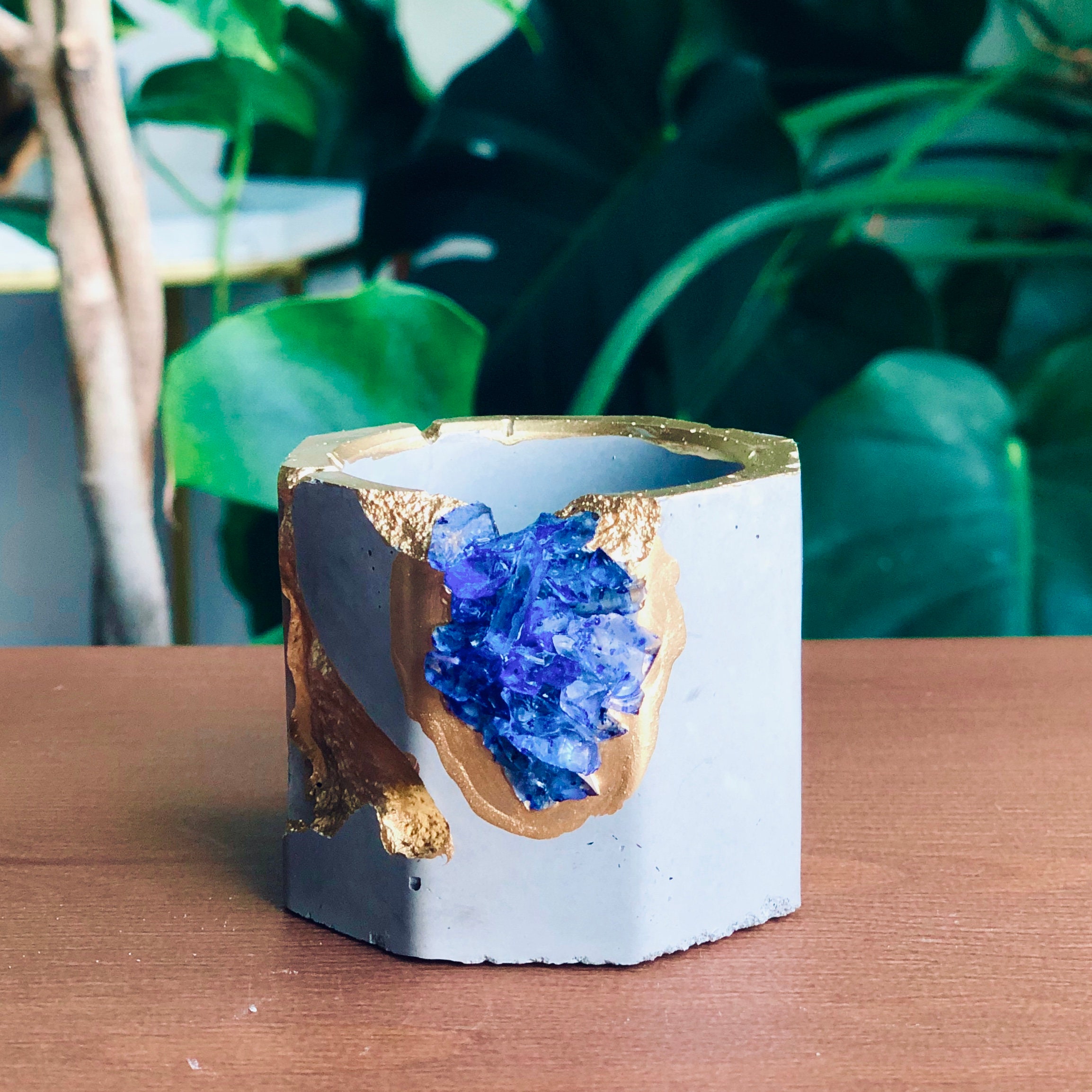 Succulent Crystal Planter Concrete Navy Blue Crystals - Etsy
