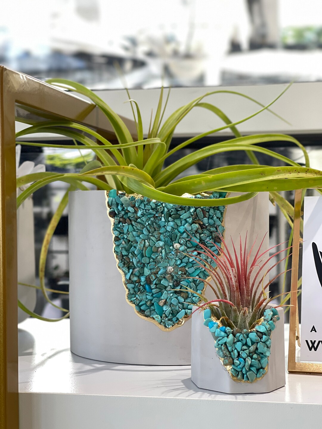 Large Planter Turquoise, 6" Concrete Geode Plant Pot, Planter With ...