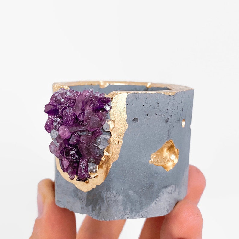 Succulent Crystal Pot Concrete Purple Crystals Planter Air - Etsy