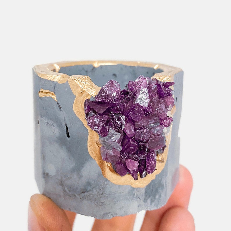 Succulent Crystal Pot Concrete Purple Crystals Planter Air - Etsy