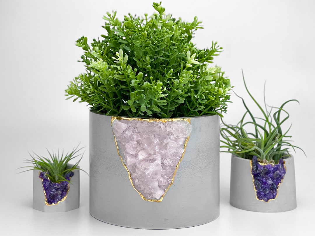 Cement Succulent Planter | Large Rose Quartz Geode Planter, Big Crystal ...