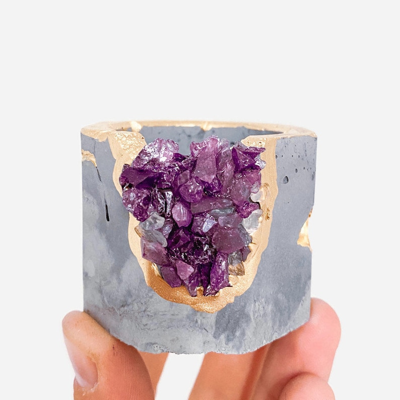 Succulent Crystal Pot Concrete Purple Crystals Planter Air - Etsy