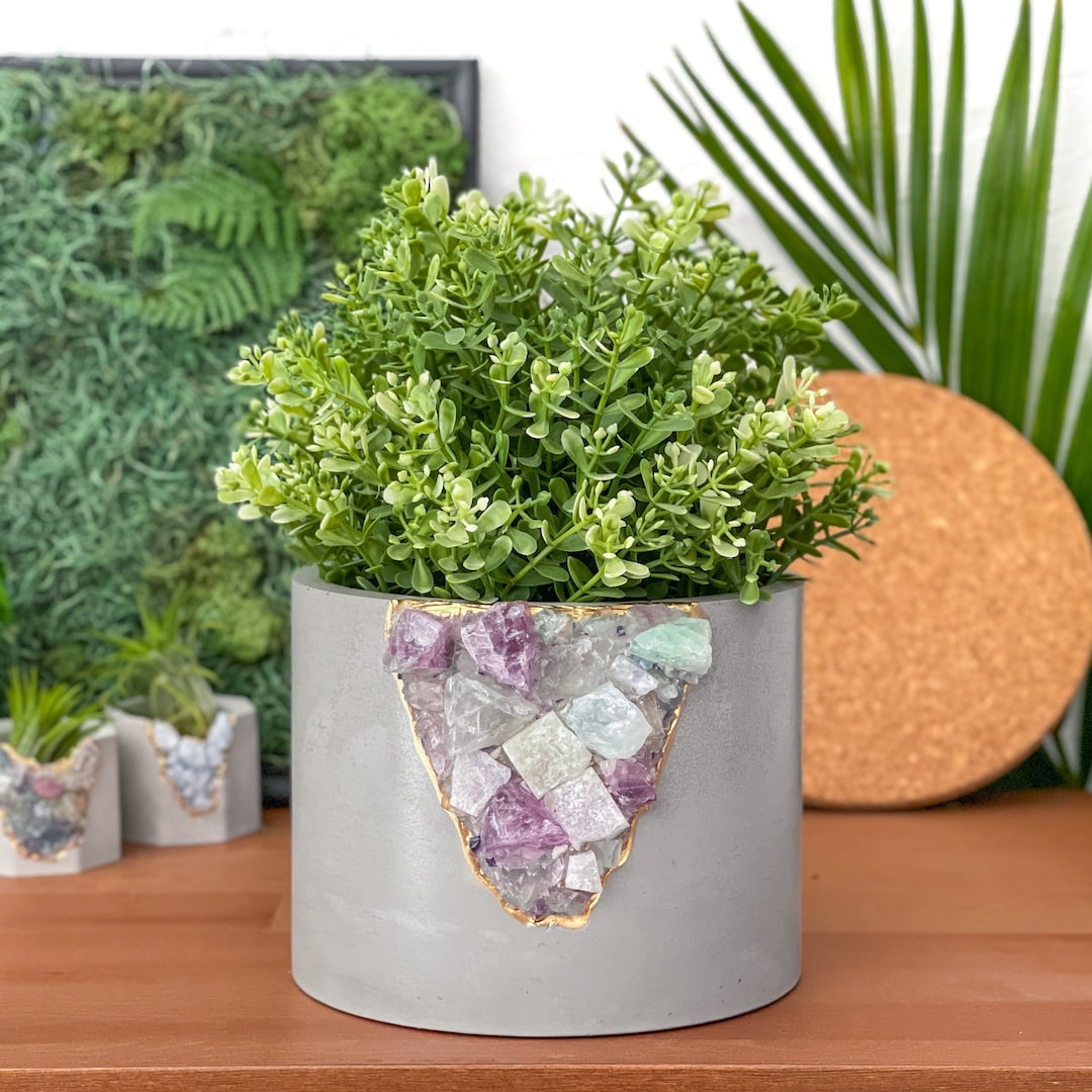 Large Geode Planter, Big Rainbow Fluorite Crystal Planter Pot, Cement ...