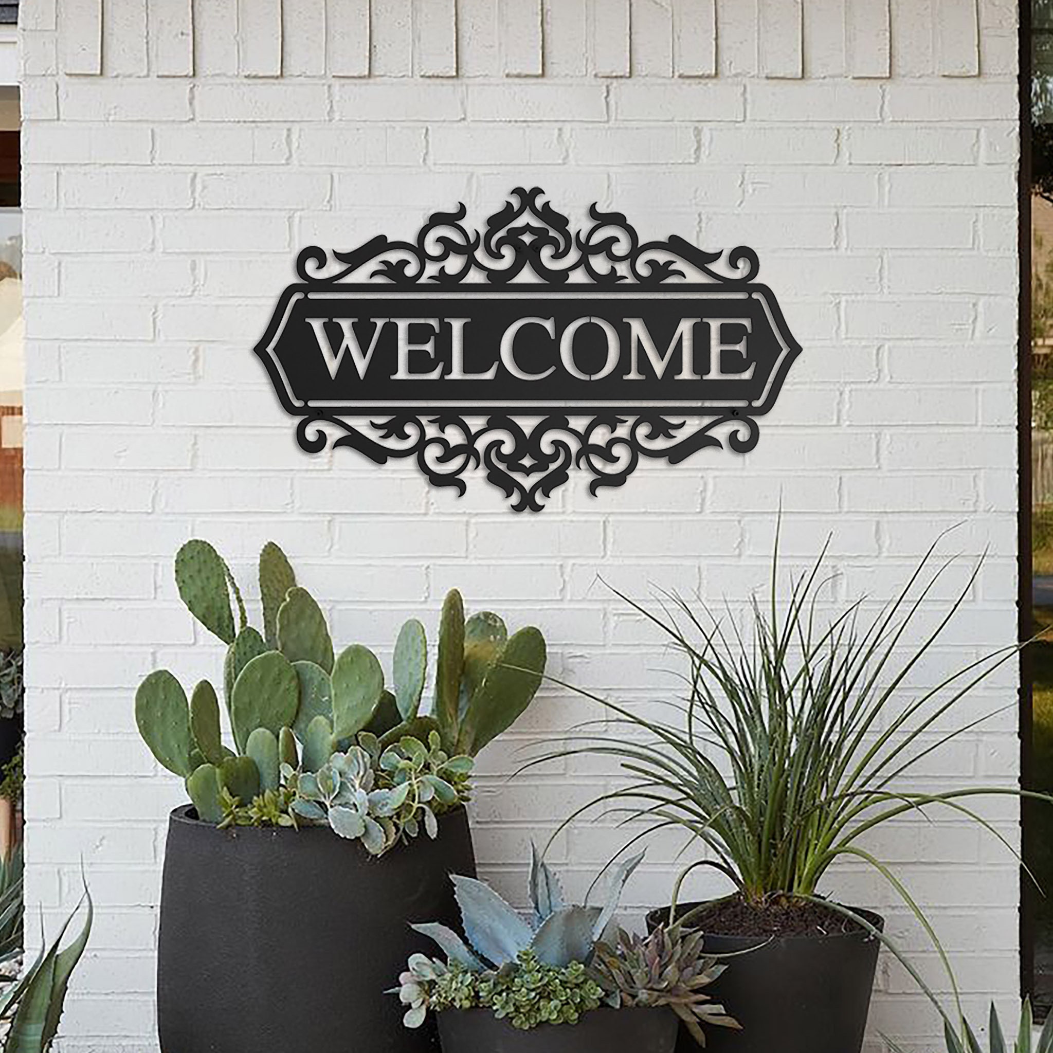 Welcome Sign scroll Black Metal Wall Art Plaque for Front Door ...