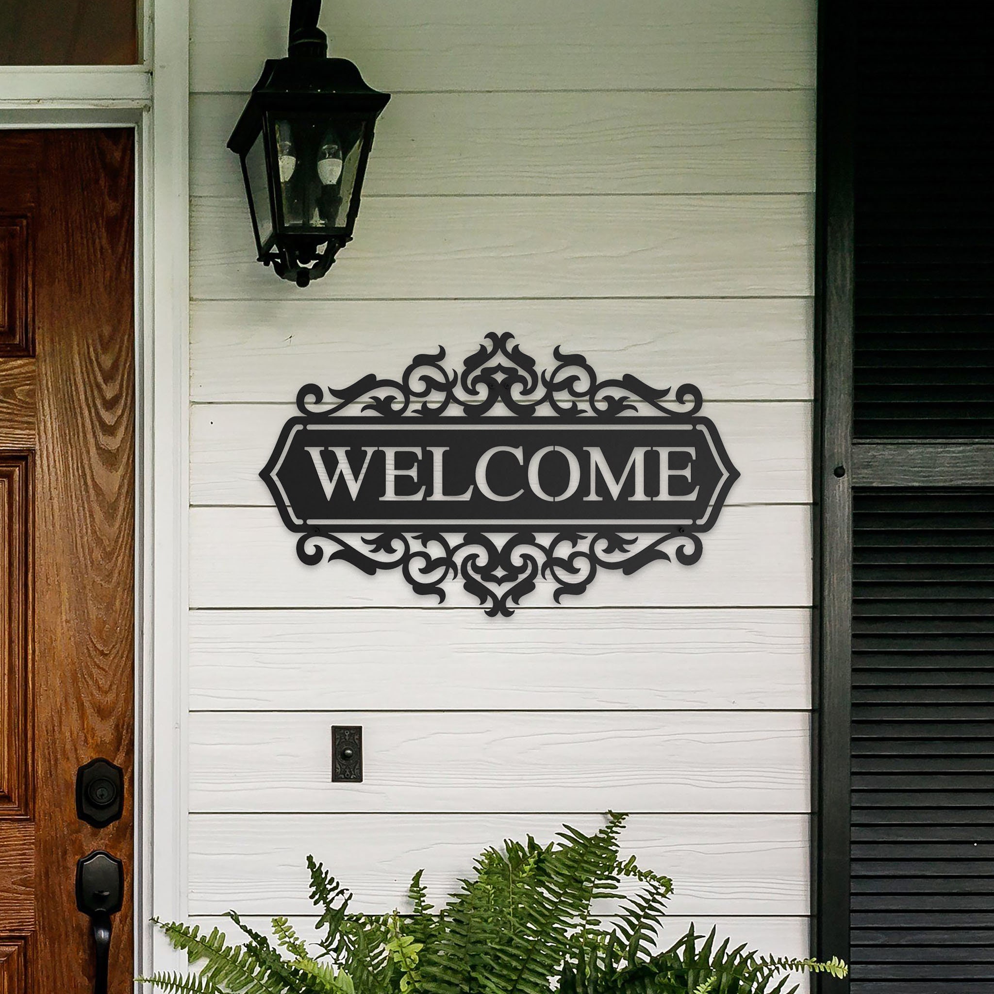 Welcome Sign scroll Black Metal Wall Art Plaque for Front - Etsy