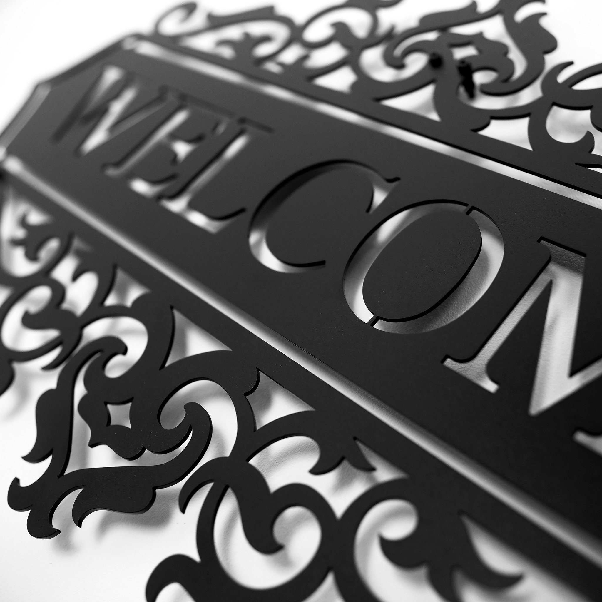 Welcome Sign scroll Black Metal Wall Art Plaque for Front - Etsy
