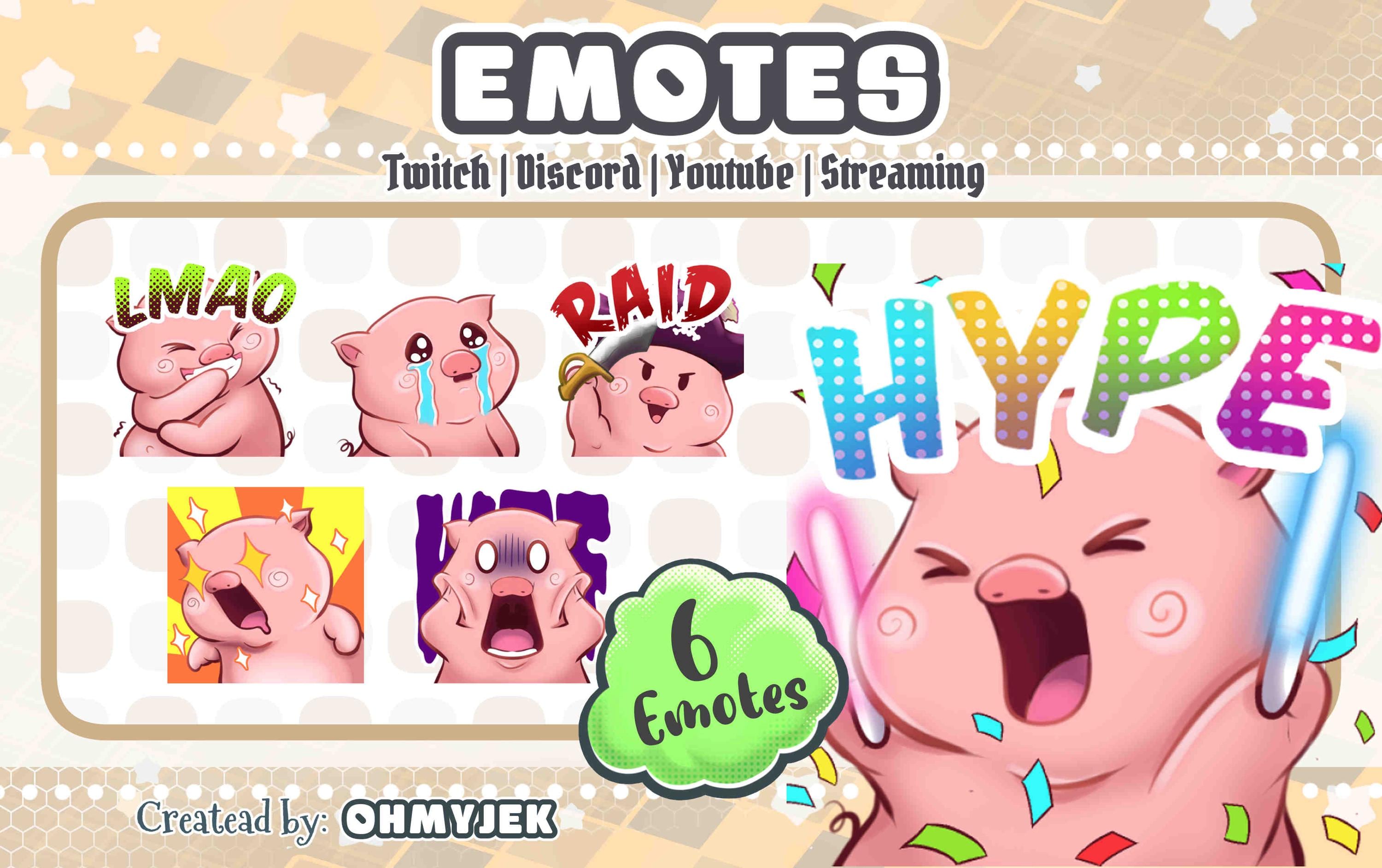 6 PIG EMOTES for Streaming on Twitch, Discord, Youtube, Kick | Cute ...