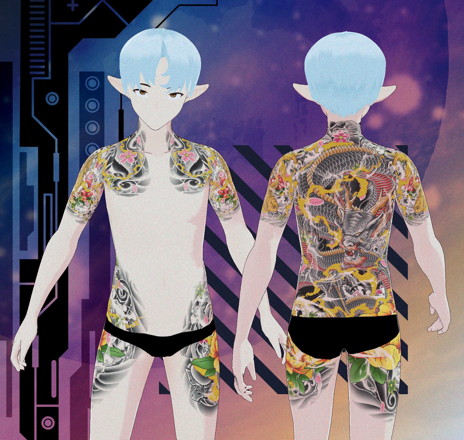VROID Tattooed Skin, Yakuza Full Body Tattoo for Vrchat Model - Etsy
