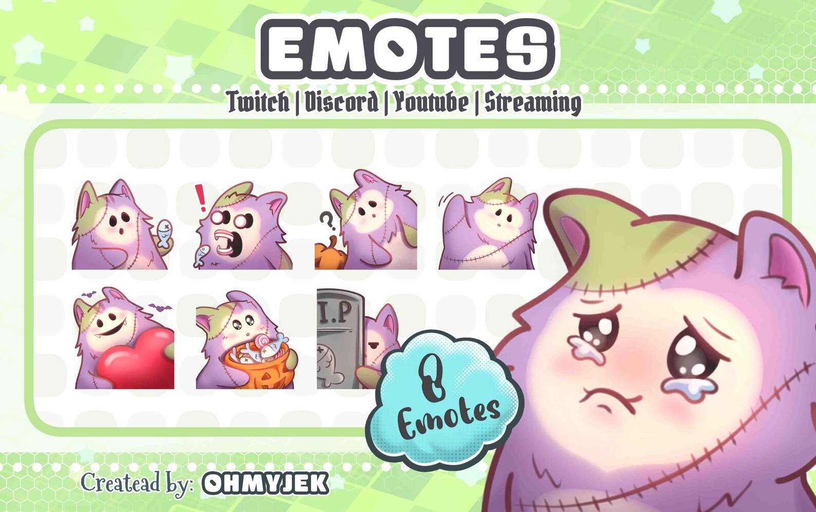 Kawaii Cat Zombie Emotes for Streaming on Twitch, Discord, Youtube ...