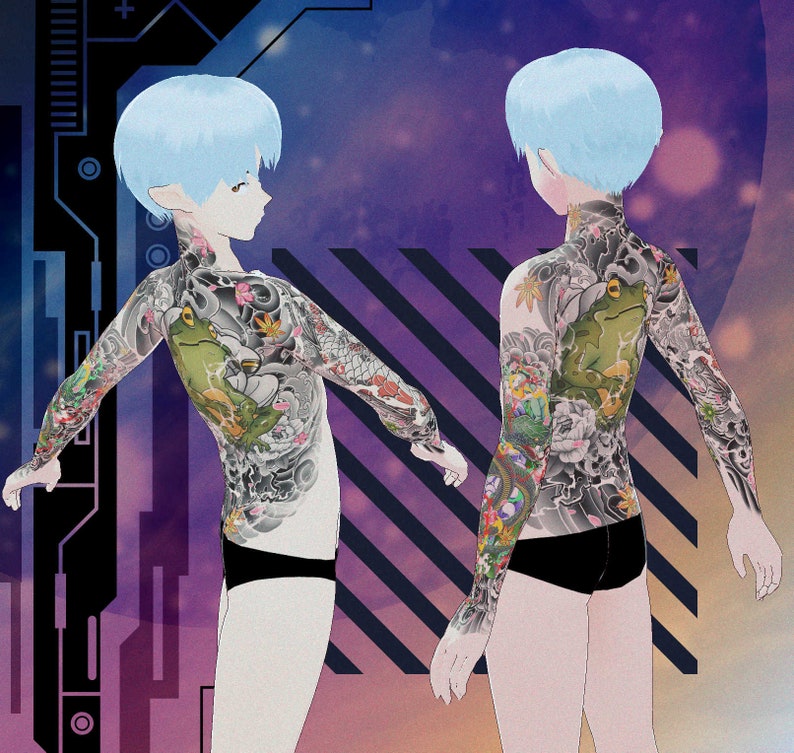 VROID Tattooed Skin, Yakuza Full Body Tattoo for Vrchat Model - Etsy