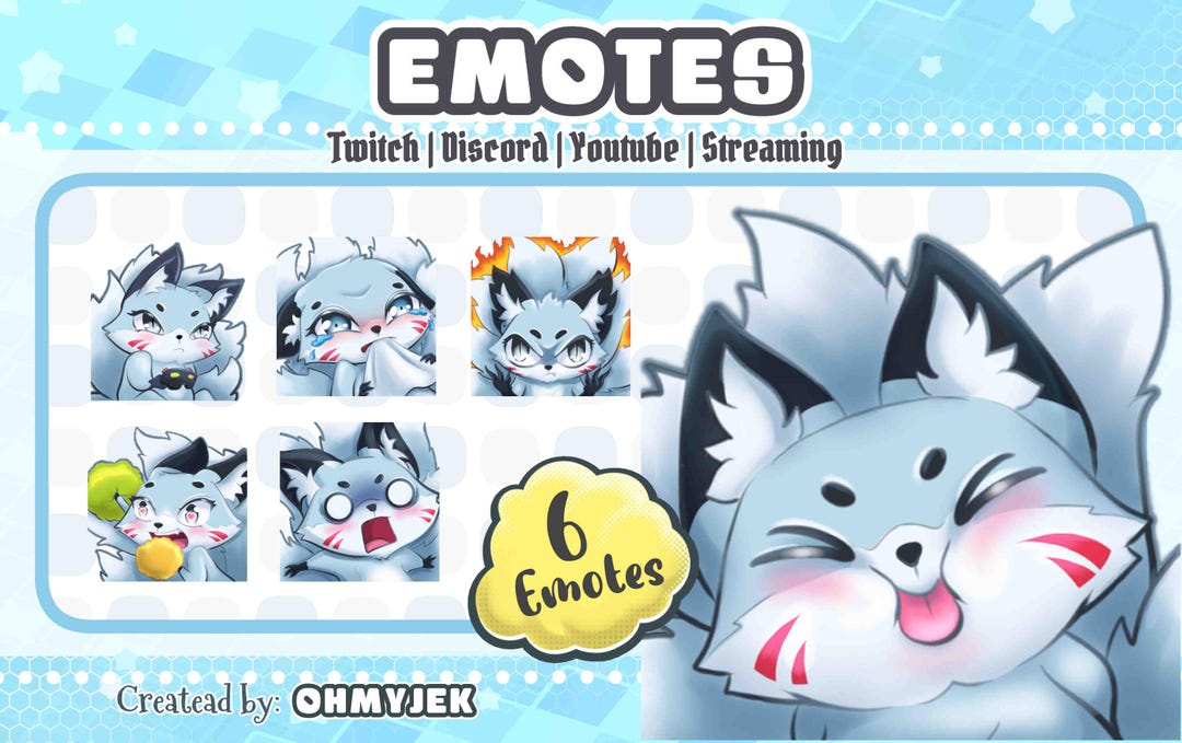 Chibi Kitsune Emotes: Blue Nine Tailed Fox Emoji Pack (digital Download ...