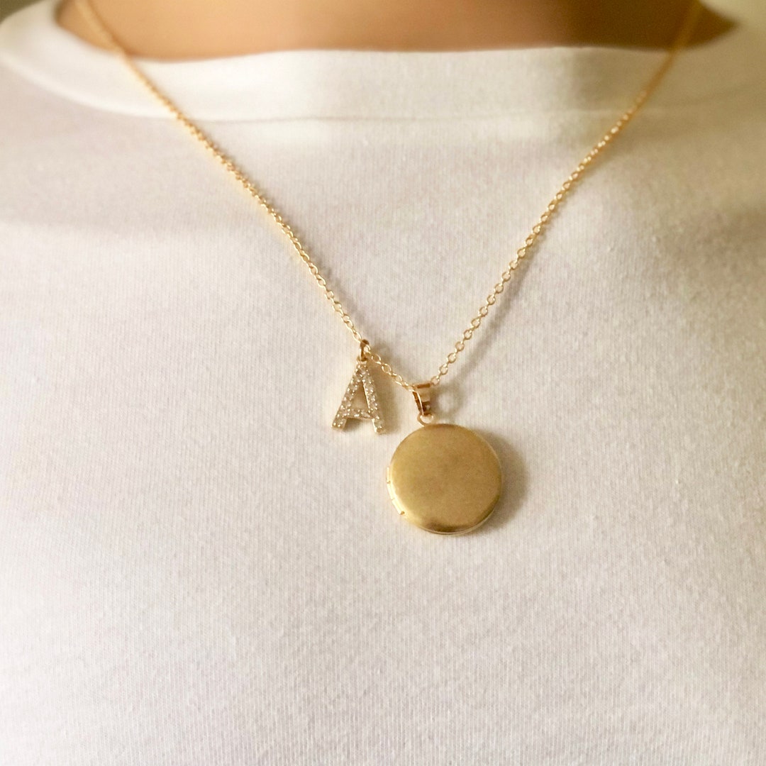 18K Gold Plated Locket Necklace: Initial Charm, Photo Keepsake - Etsy