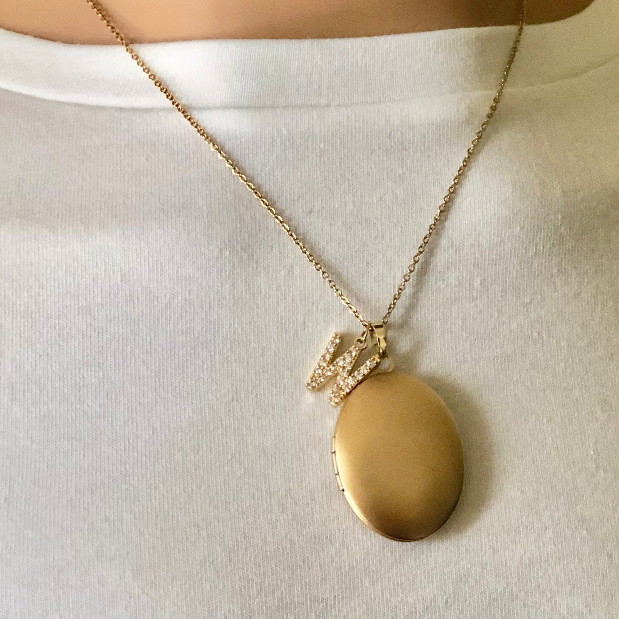 Medallón chapado en oro de 18 qt, inicial, medallón de fotos, regalos ...