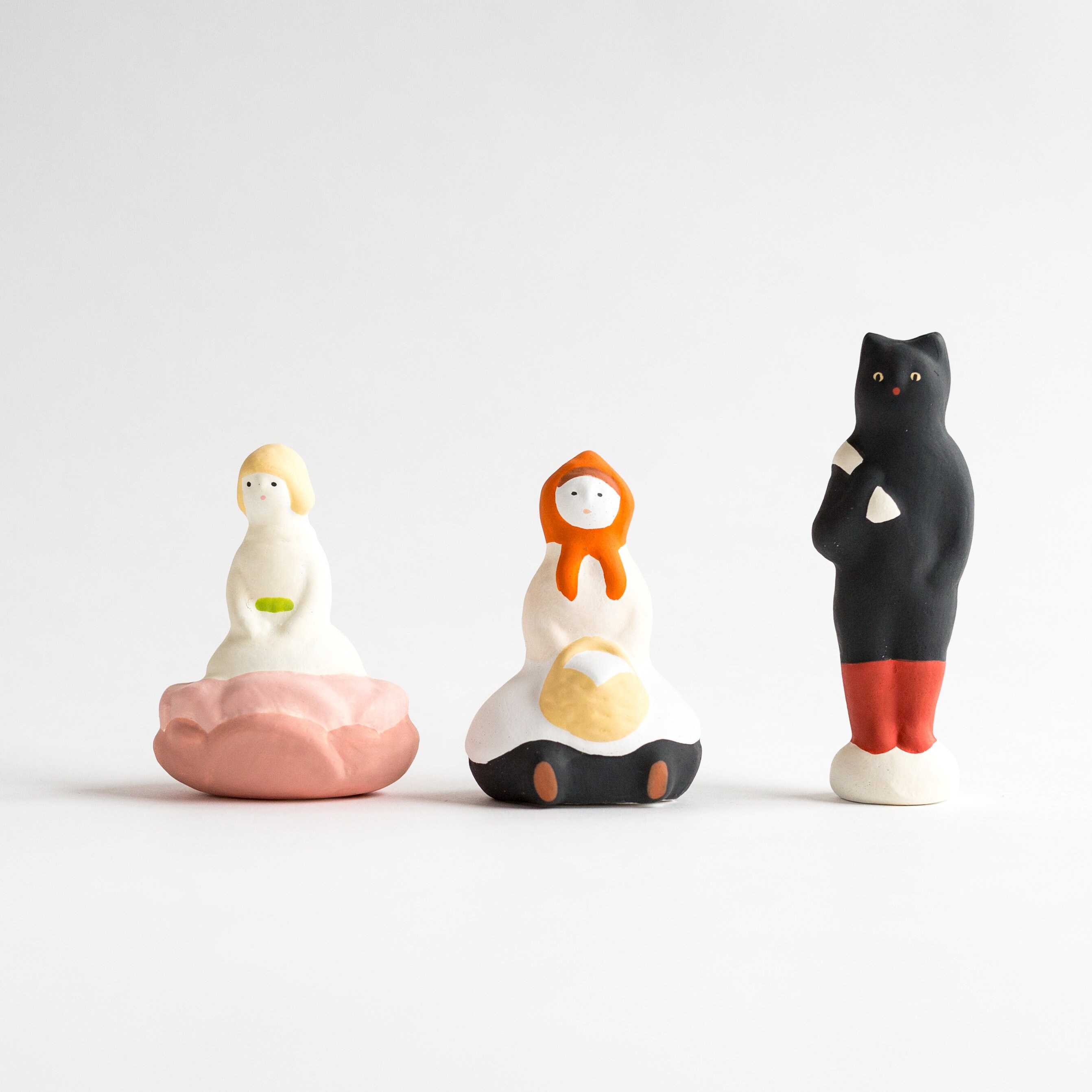 Japanese Hand Made Folk Toy, Pottery's Earthenware Dolls puss in Boots ...