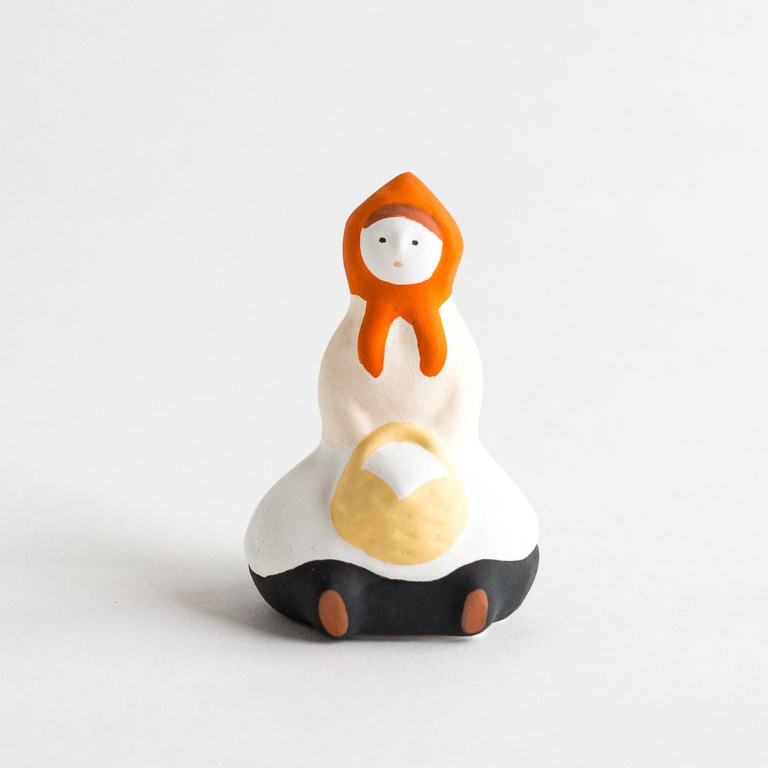 Japanese Hand Made Folk Toy, Pottery's Earthenware Dolls -little Red ...