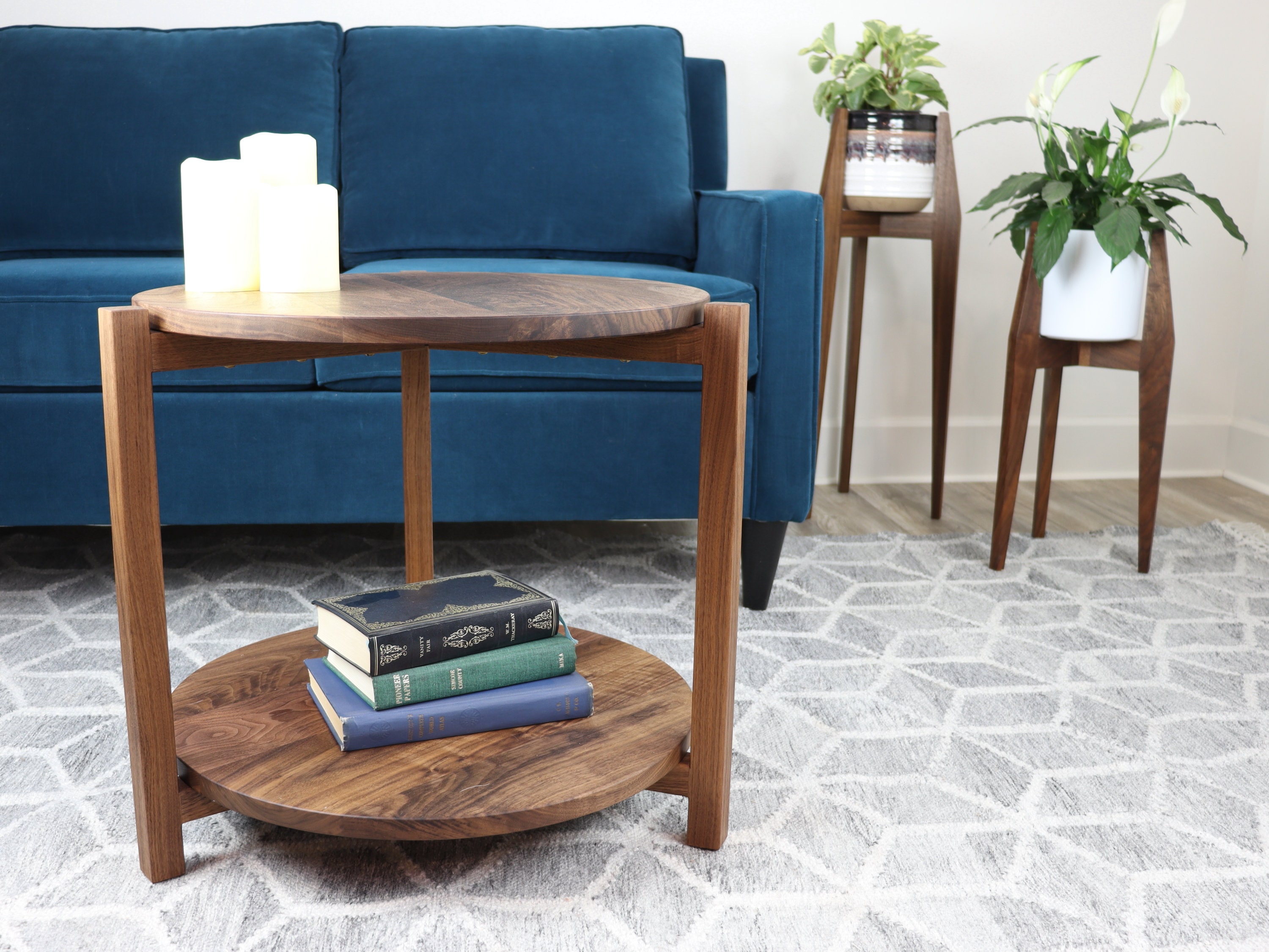 Round Coffee Table Two Tier Solid Walnut Solid Oak or - Etsy
