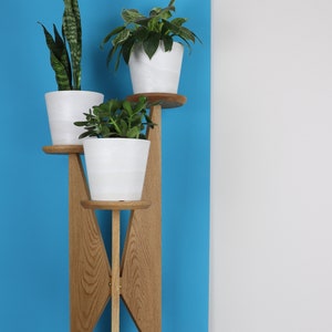Plant Stand, White Oak, Three Tier, Mid-century Modern, Solid Hardwood ...