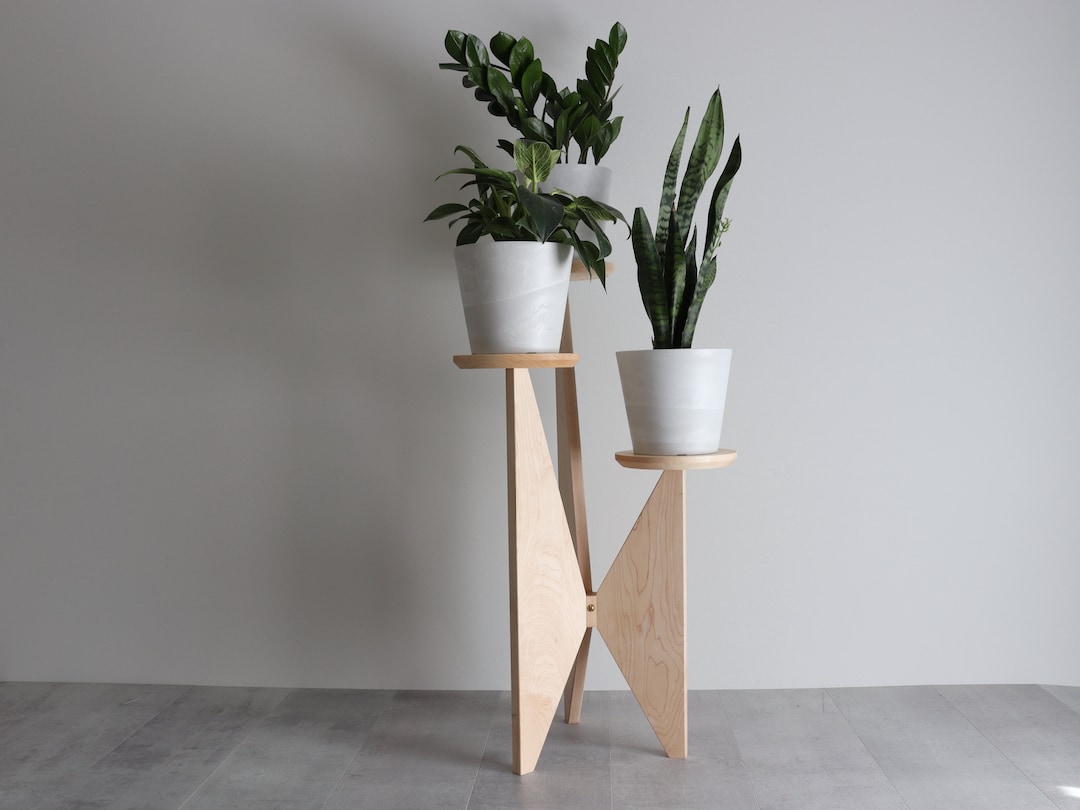 Three Tier Plant Stand, Maple, Mid-century Modern, Solid Hardwood - Etsy