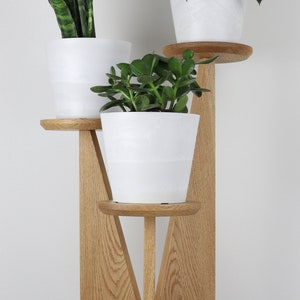Plant Stand, White Oak, Three Tier, Mid-century Modern, Solid Hardwood ...