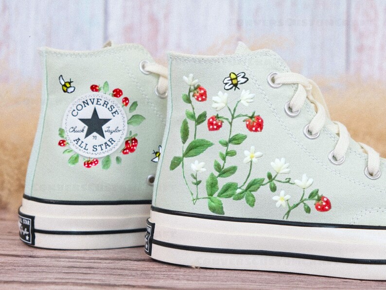 Embroidery Converse/ Custom Embroidered Strawberry and Bees Shoes ...